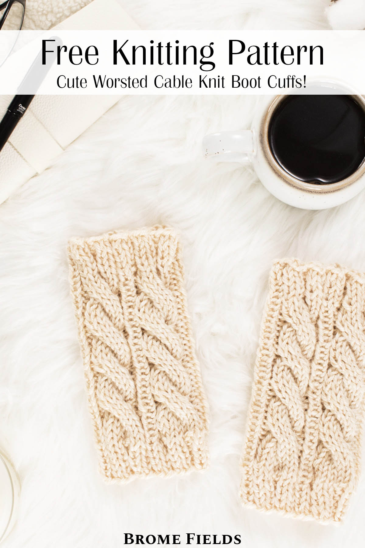 Worsted Cable Boot Cuff Pattern: Brome Fields