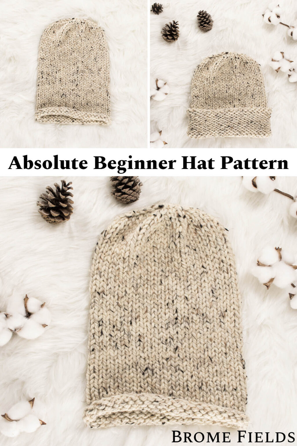 Absolute Beginner Hat Knitting Pattern Knit in the Round : Brome Fields